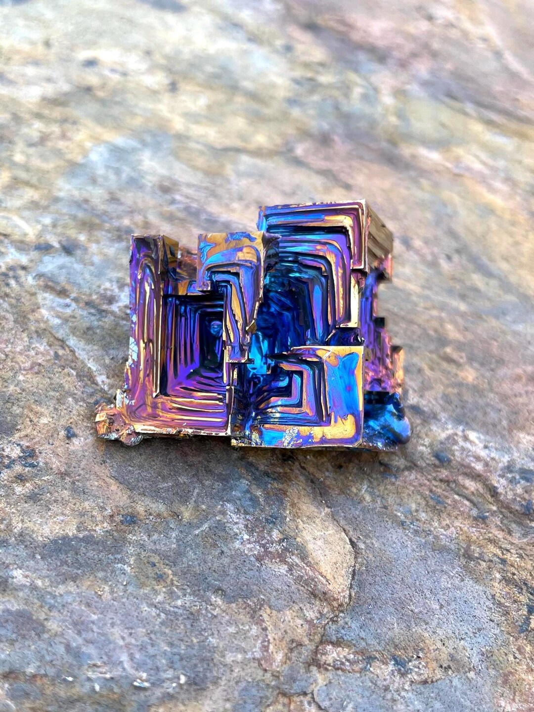 Blue Gold Bismuth Square Cubic Crystal Cluster 50.2 Grams - Etsy