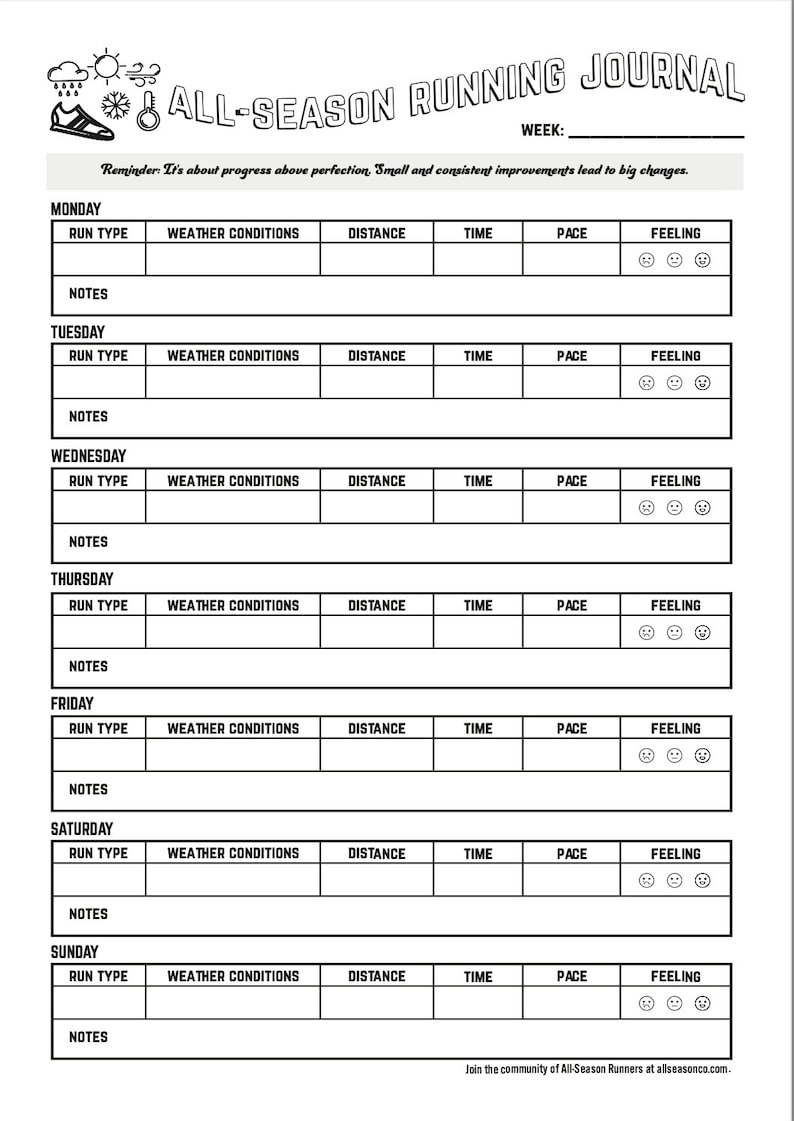 Printable Running Journal - Etsy