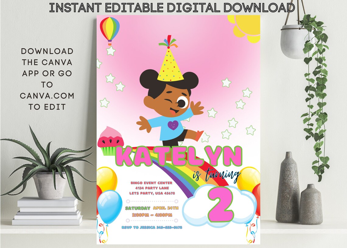 Turning # (any Age) L Girls Birthday Invitation Digital Art Download ...