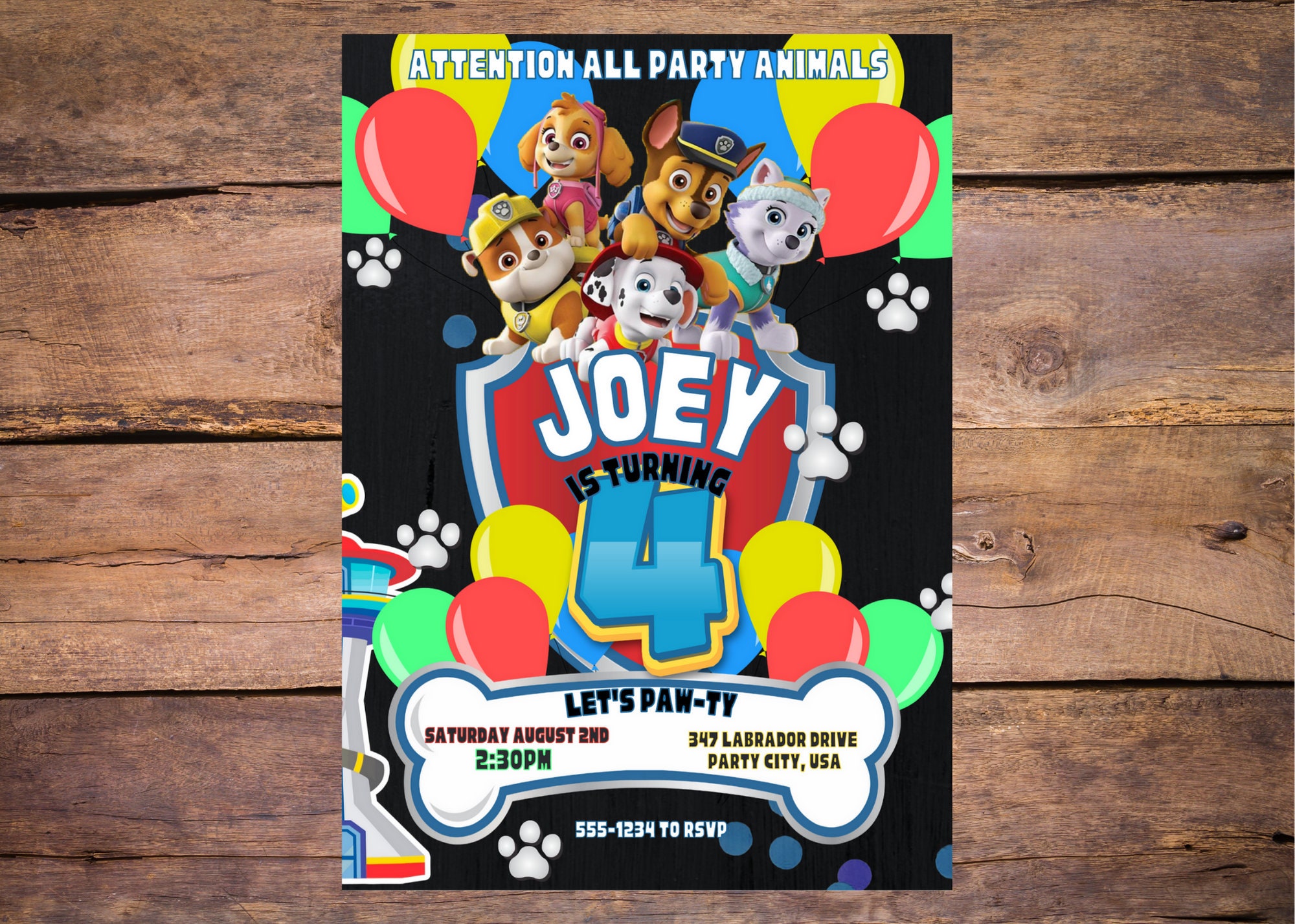 Turning 4 four Paw Invitation Editable Kids Birthday Invitation Let's ...