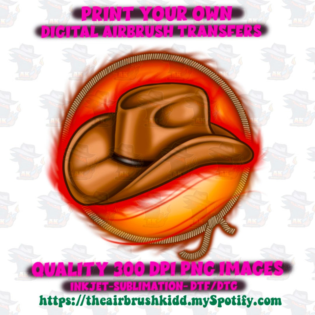 Digital Airbrush s Western Cowboy Hat inkjet/dtf/dtg Sublimation Print ...