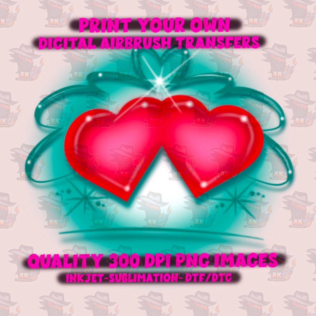 Digital Airbrush Double Hearts 5 Inkjet/dtf/dtg Print Transfer Design ...