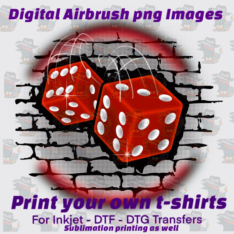 Digital Airbrush Rolling Dice Graffiti Inkjet/dtf/dtg Sublimation Print ...