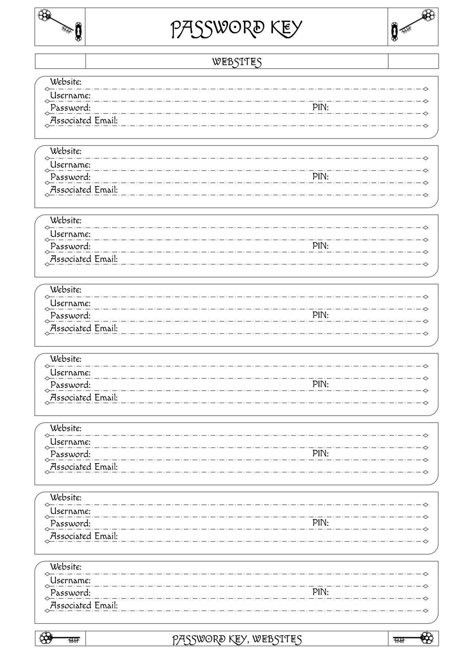 Password Key, Log, Chart, Tracker, A4, Letter, Keep Passwords Safe ...
