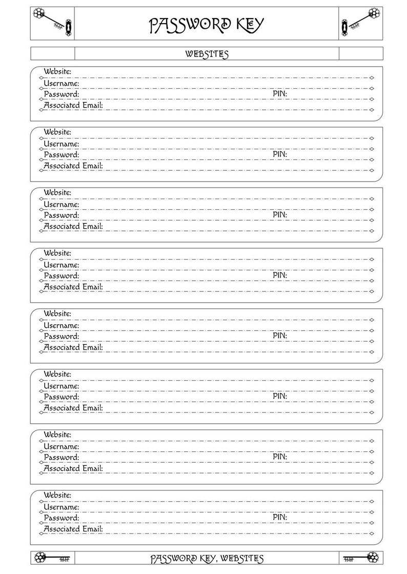 Password Key, Log, Chart, Tracker, A4, Letter, Keep Passwords Safe ...