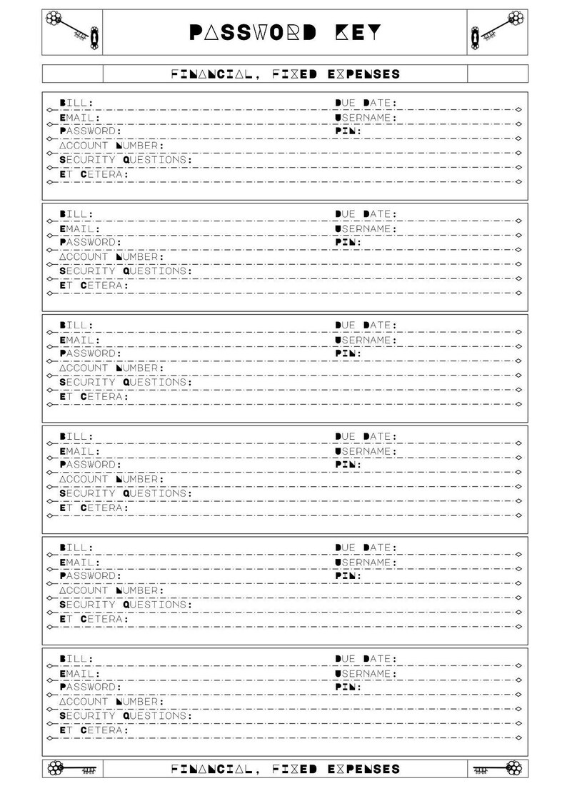 Password Key, Log, Chart, Tracker, A4, Letter, Keep Passwords Safe ...