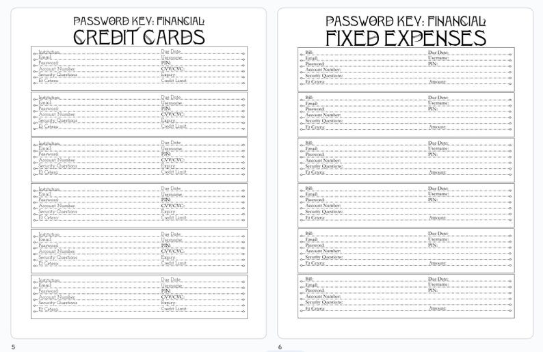 Password Key, Log, Chart, Tracker, A4, Letter, Keep Passwords Safe, Left Handed, Right Handed ...