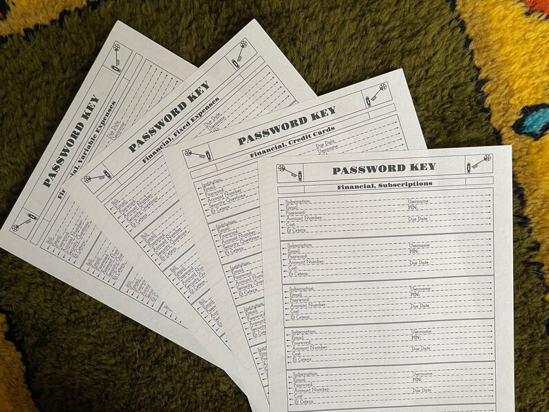 Password Key, Log, Chart, Tracker, A4, Letter, Keep Passwords Safe, Left Handed, Right Handed ...