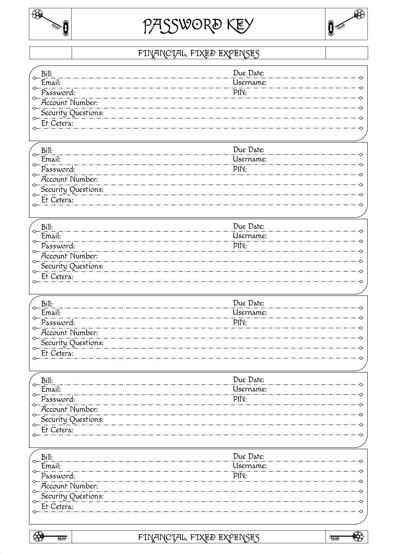 Password Key, Log, Chart, Tracker, A4, Letter, Keep Passwords Safe ...