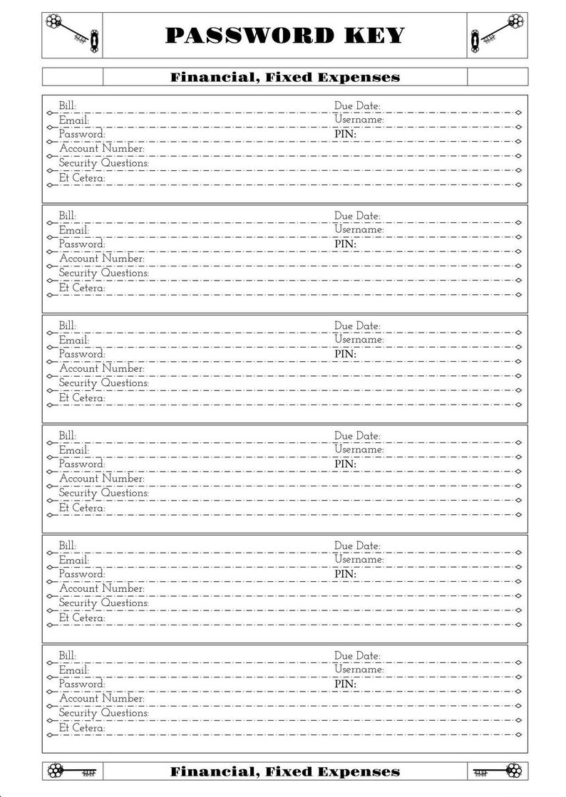 Password Key, Log, Chart, Tracker, A4, Letter, Keep Passwords Safe ...