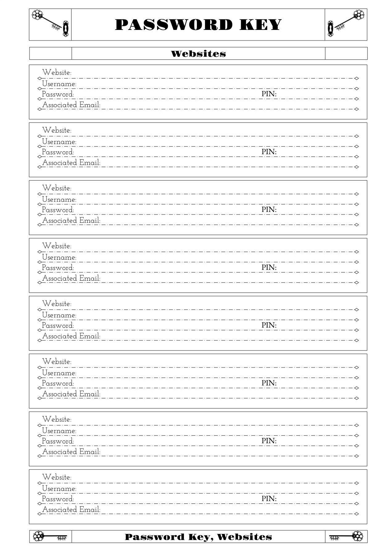 Password Key, Log, Chart, Tracker, A4, Letter, Keep Passwords Safe ...