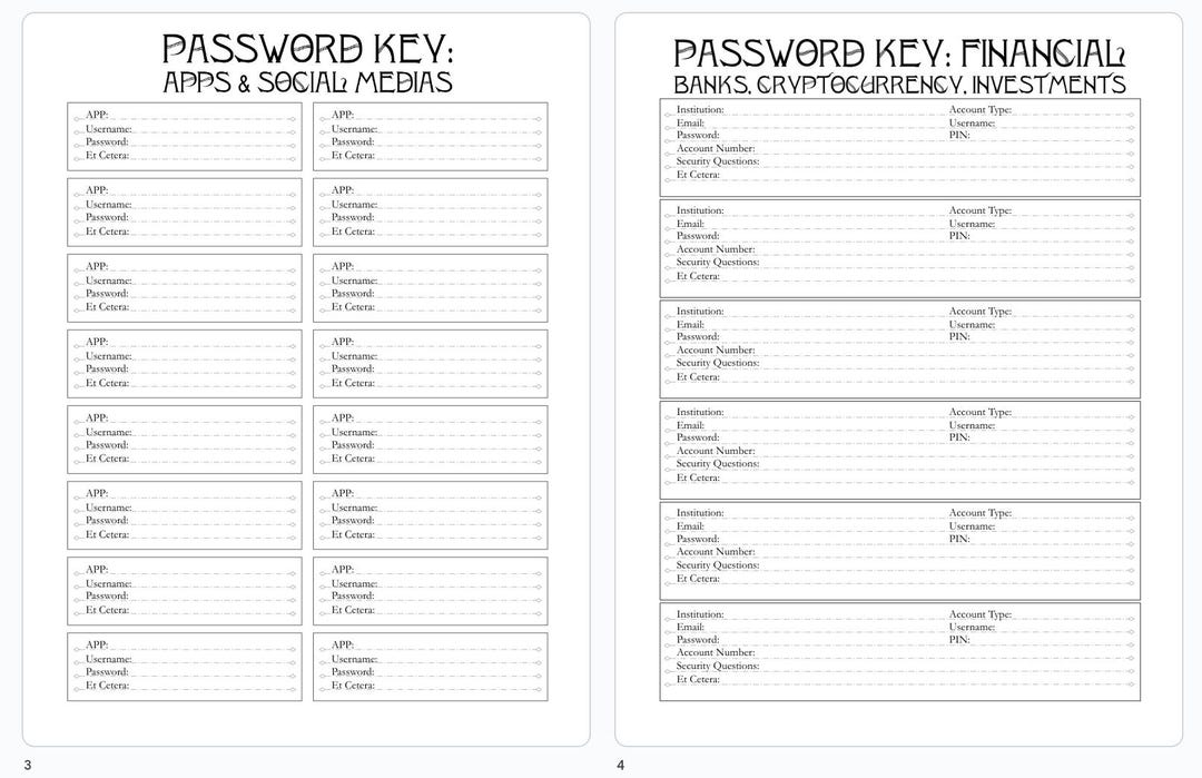 Password Key, Log, Chart, Tracker, A4, Letter, Keep Passwords Safe ...