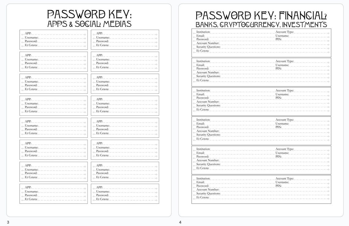 Password Key, Log, Chart, Tracker, A4, Letter, Keep Passwords Safe ...