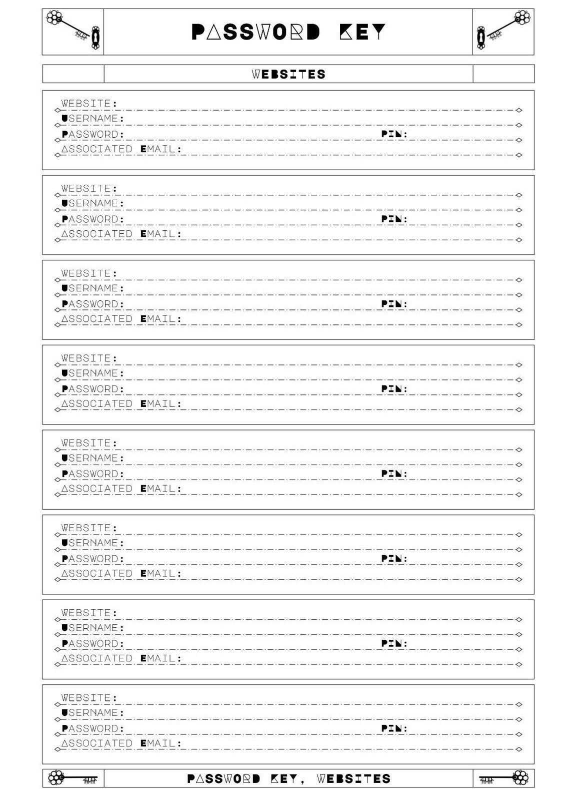 Password Key Log Chart Tracker A4 Letter Keep Passwords - Etsy