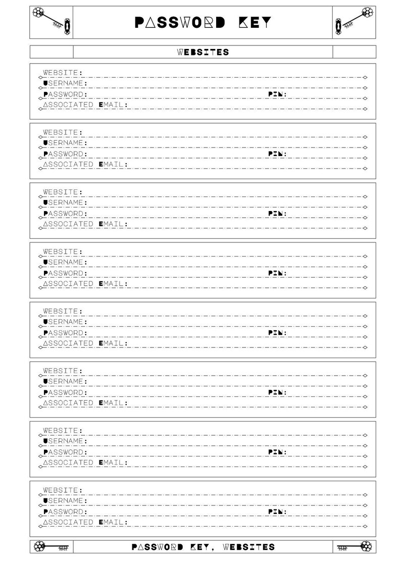 Password Key, Log, Chart, Tracker, A4, Letter, Keep Passwords Safe ...