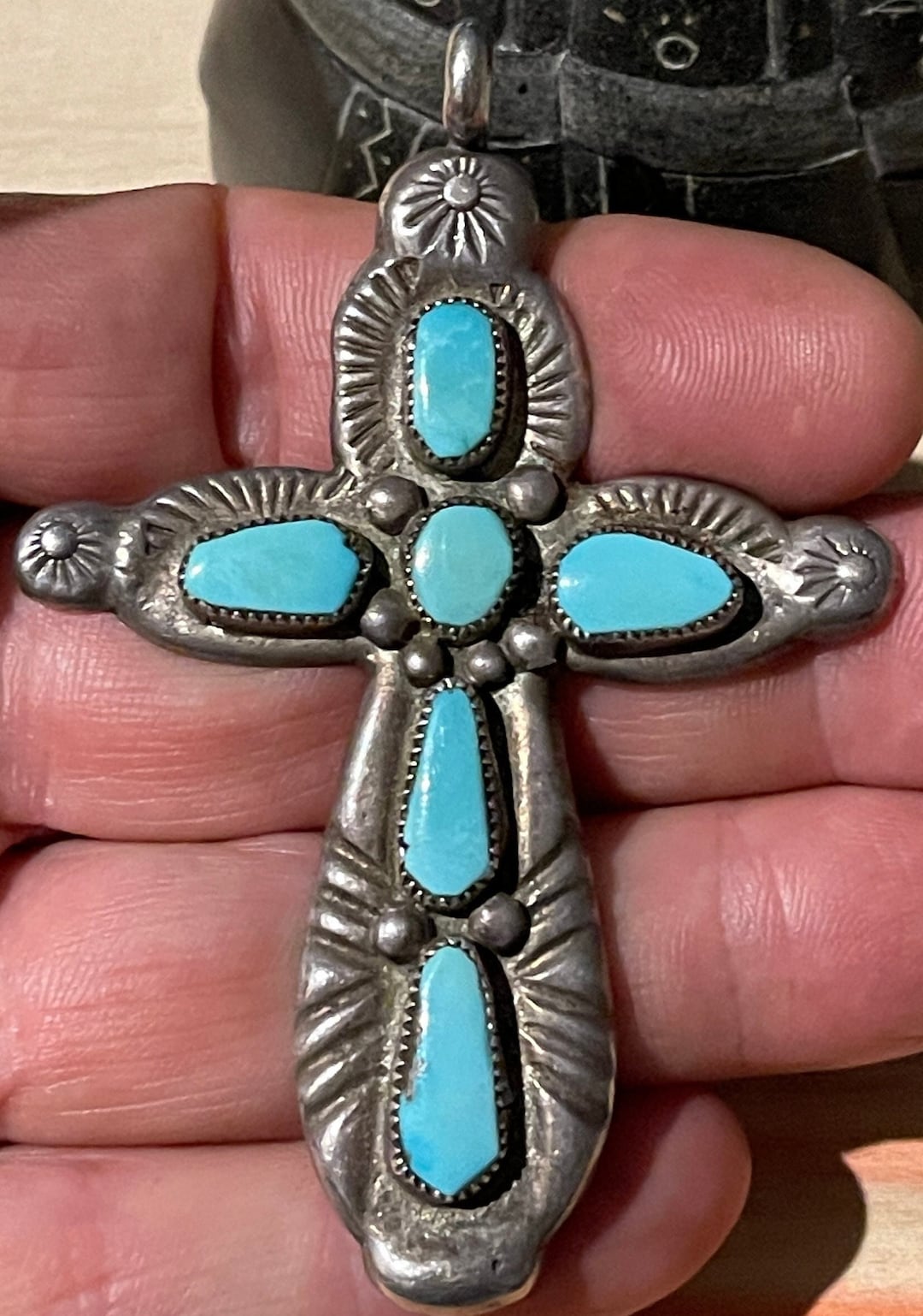 Native American Sterling Silver Old Pawn Zuni Tourquise Cross Horace ...