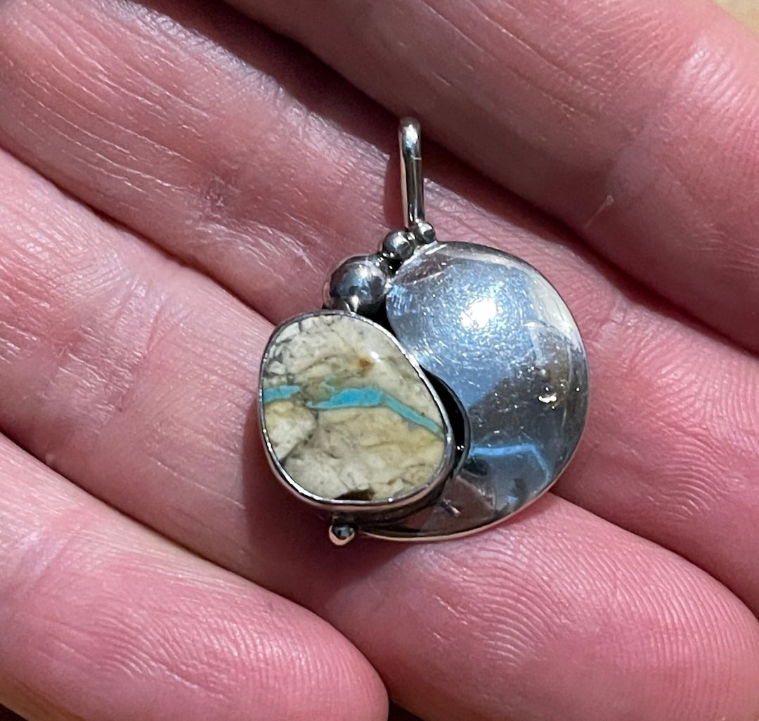 VTG Sterling Silver Native Americn KEWA High Grade Turquoise Pendant ...