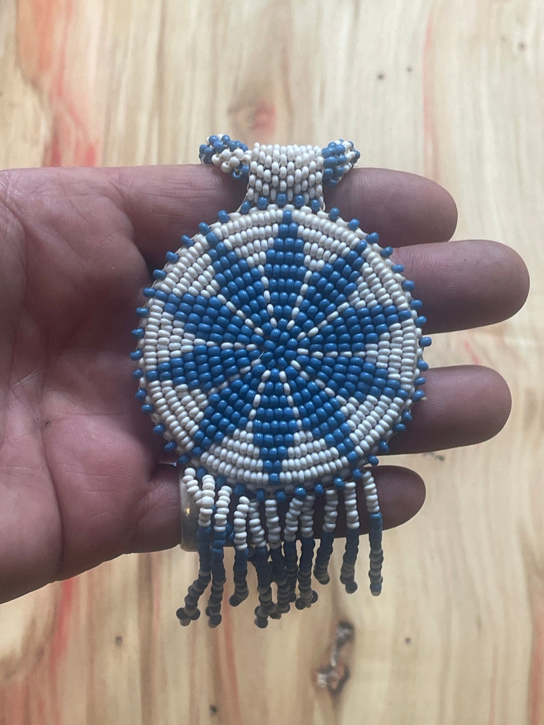 Native American Seed Bead Blue Medallion Necklace - Etsy
