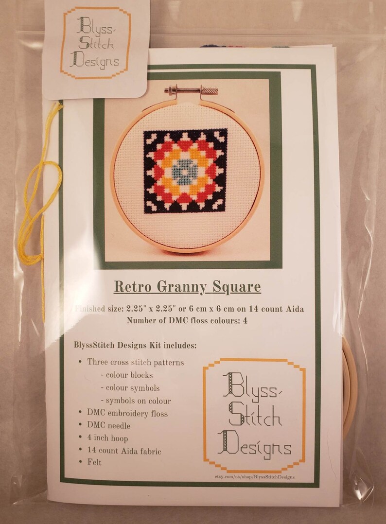 Retro Granny Square - Counted Cross Stitch Kit - Colourful Crocheted ...