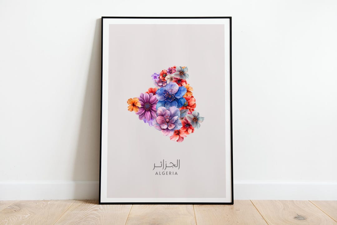 Algeria Flower Map Wall Art | Algeria Travel Poster | Algeria Souvenir ...
