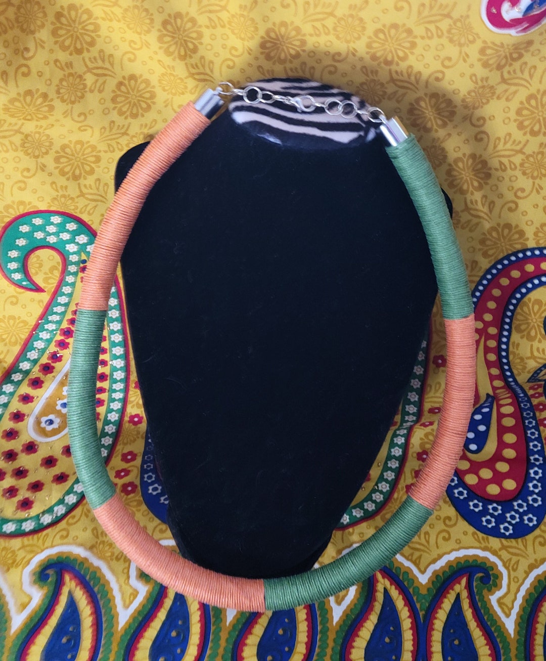 African Green and Orange Threaded Necklace - Etsy