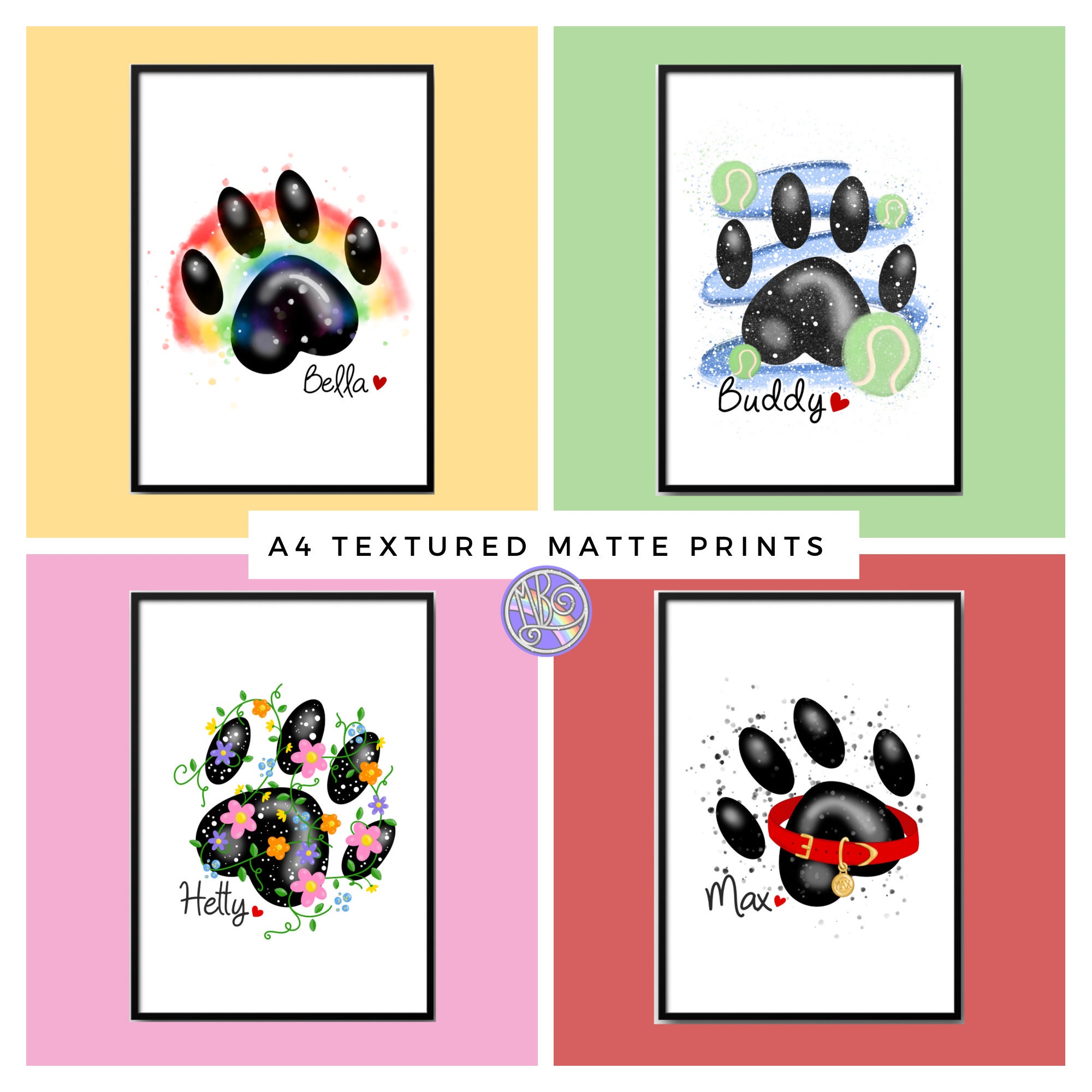PERSONALISED Paw Print A4 ART PRINT Dog, Cat, Pets - Etsy