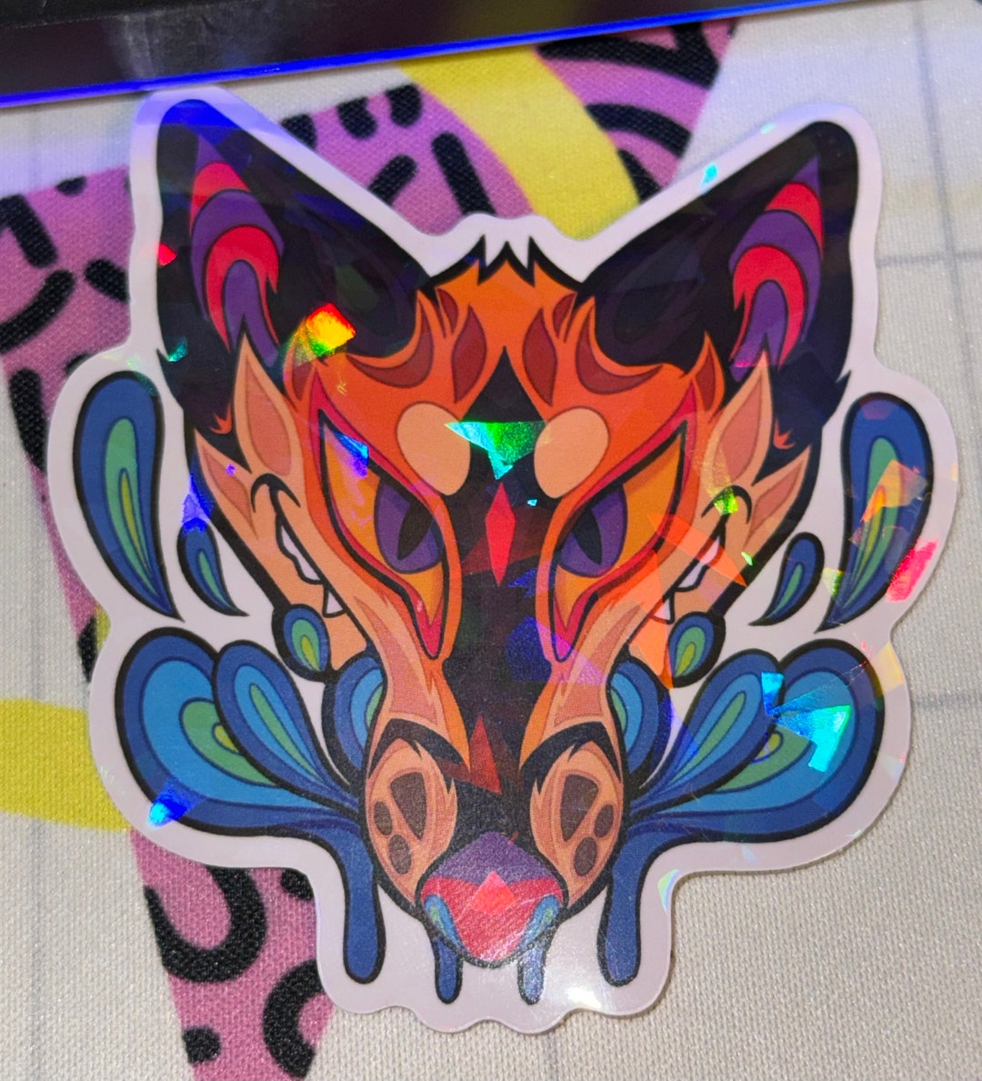 Holographic Psychedelic Fox Sticker - Etsy