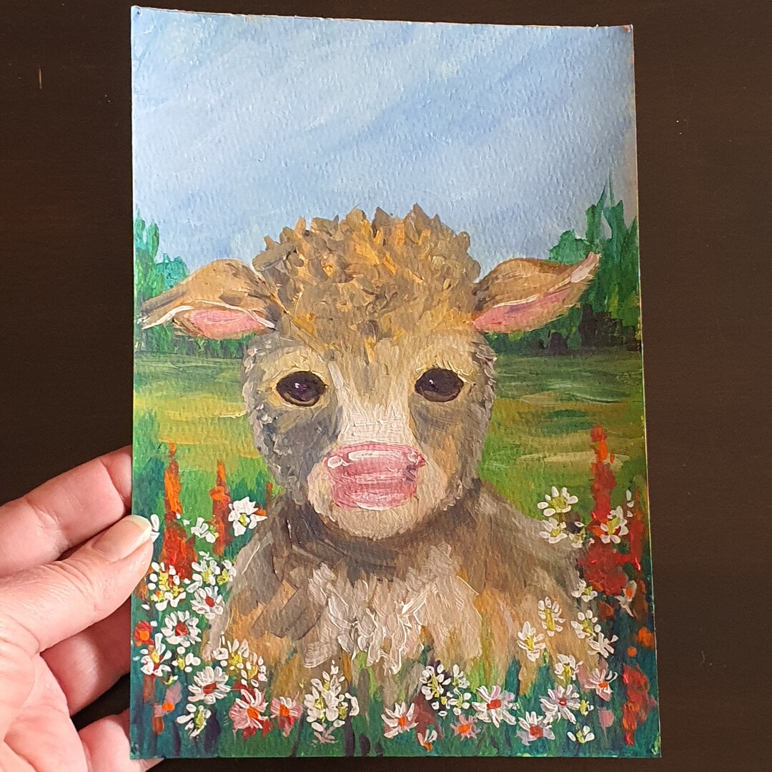 Cow Calf Oil Painting Adorable Original Oil Art 8x6 Child Room Decor ...