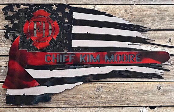 Metal Fire Fighter Tattered Flag With Axe | Etsy