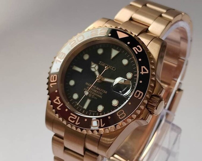 Seiko Submariner Rose Gold ROOT BEER NH35 MOD Watch - Etsy