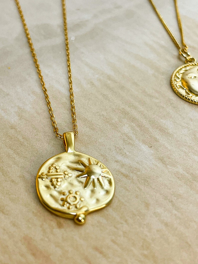 Sun Necklace Gold Coin Necklace Coin Necklace Gold - Etsy