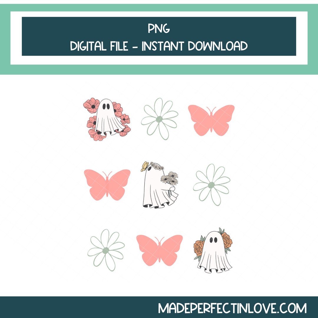 Halloween Png Files, Floral Ghost Butterfly Png, Halloween Png for ...