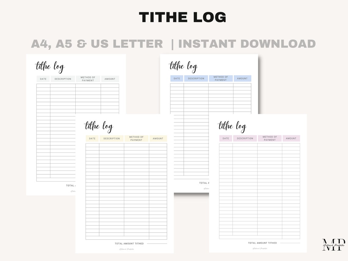 Tithe Log | Donations Log| Tithes & Offerings Log | One Page Giving Log ...