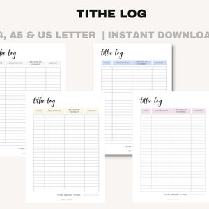 Tithe Log | Donations Log| Tithes & Offerings Log | One Page Giving Log ...