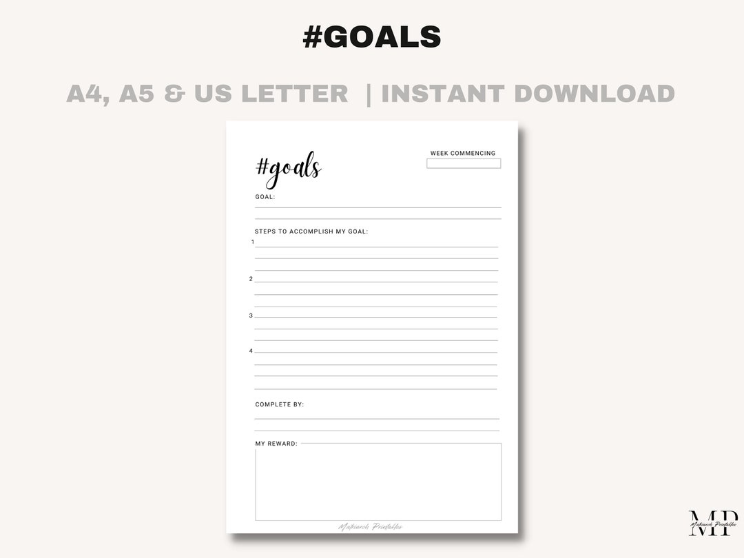 Goal Planner | Goal Printable | Goal Setting | Minimalist Planner | PDF ...