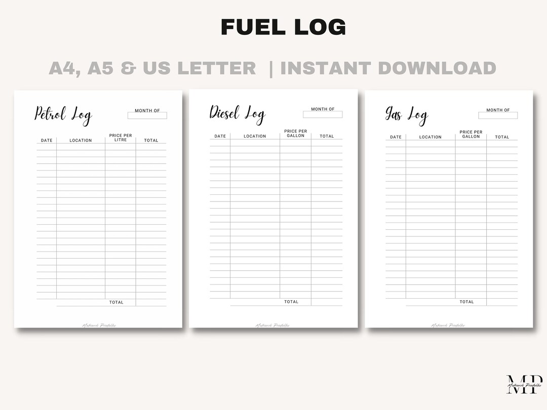 Minimalist Vehicle Log | Gasoline Log | Petrol Log | Diesel Log ...