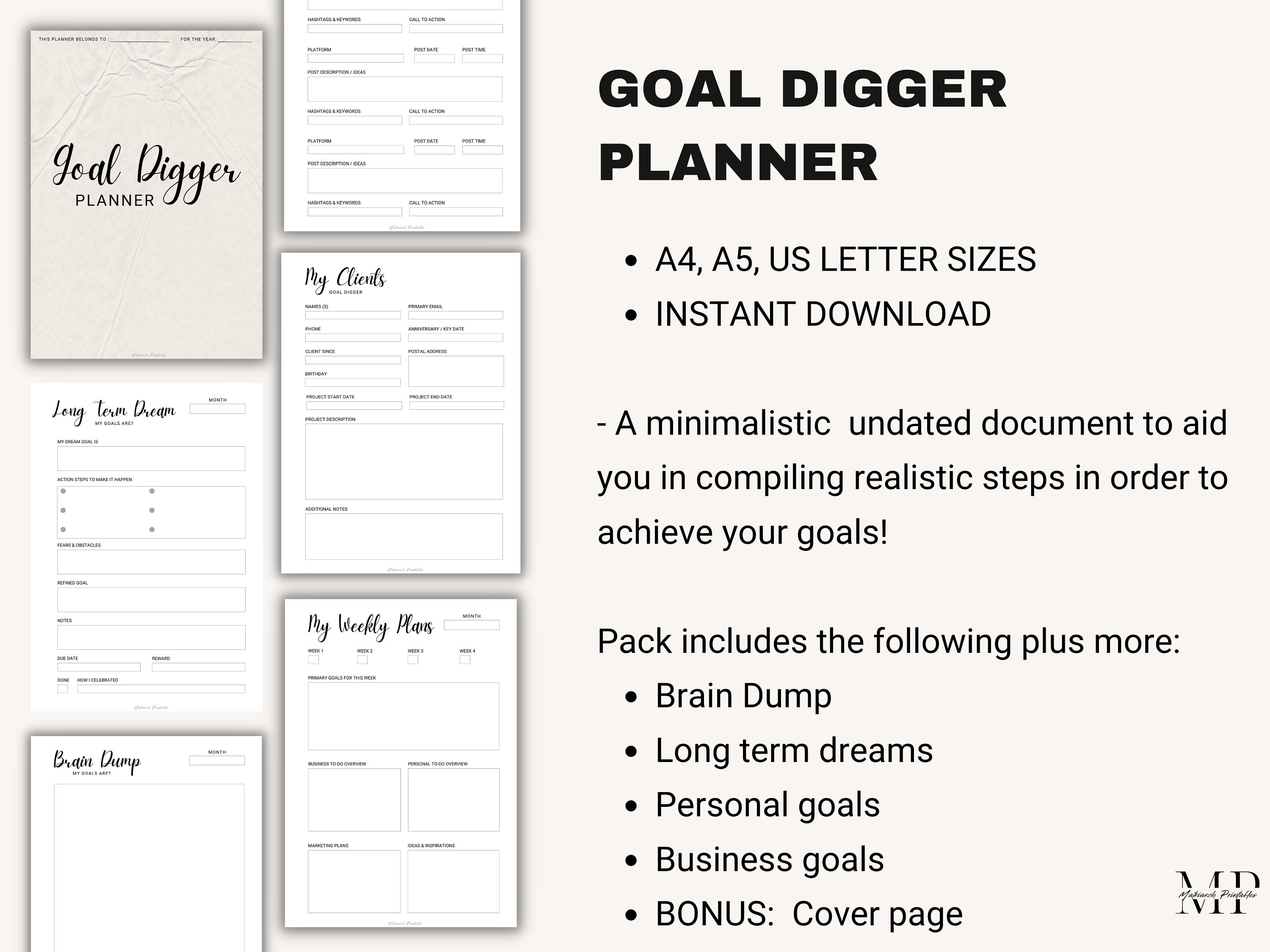 Goal Digger Planner | Goals List | to Do List | Long Term Dreams ...
