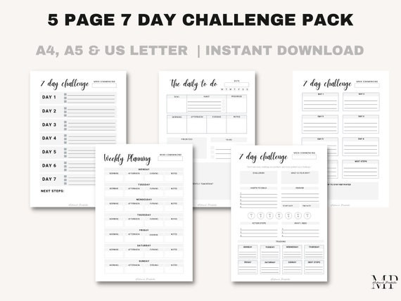7 Day Challenge Planner Things to Do List 7 Day Planner 7 - Etsy