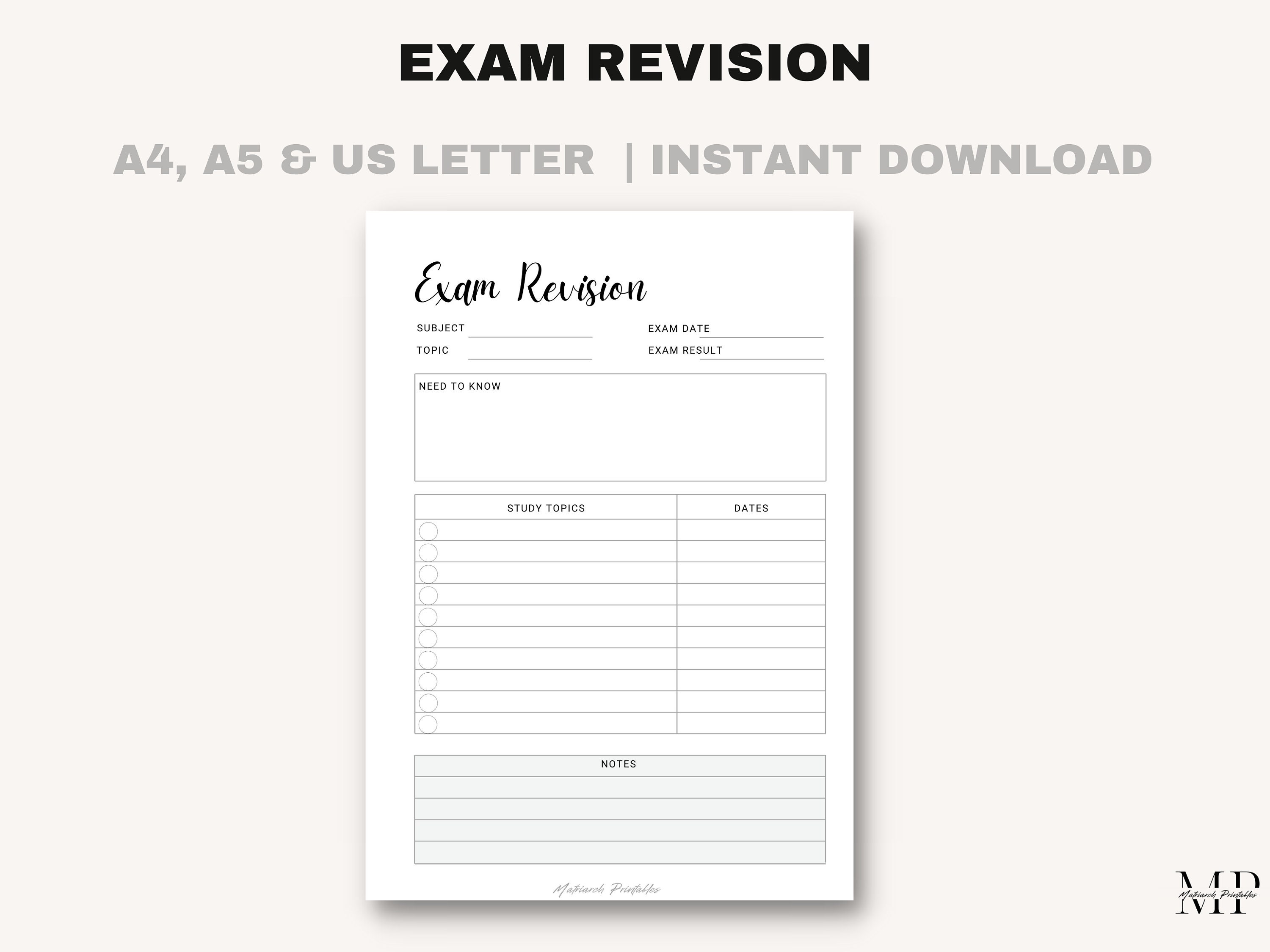 Exam Revision| Exam Preparation Printable | Study Planner | Minimalist ...