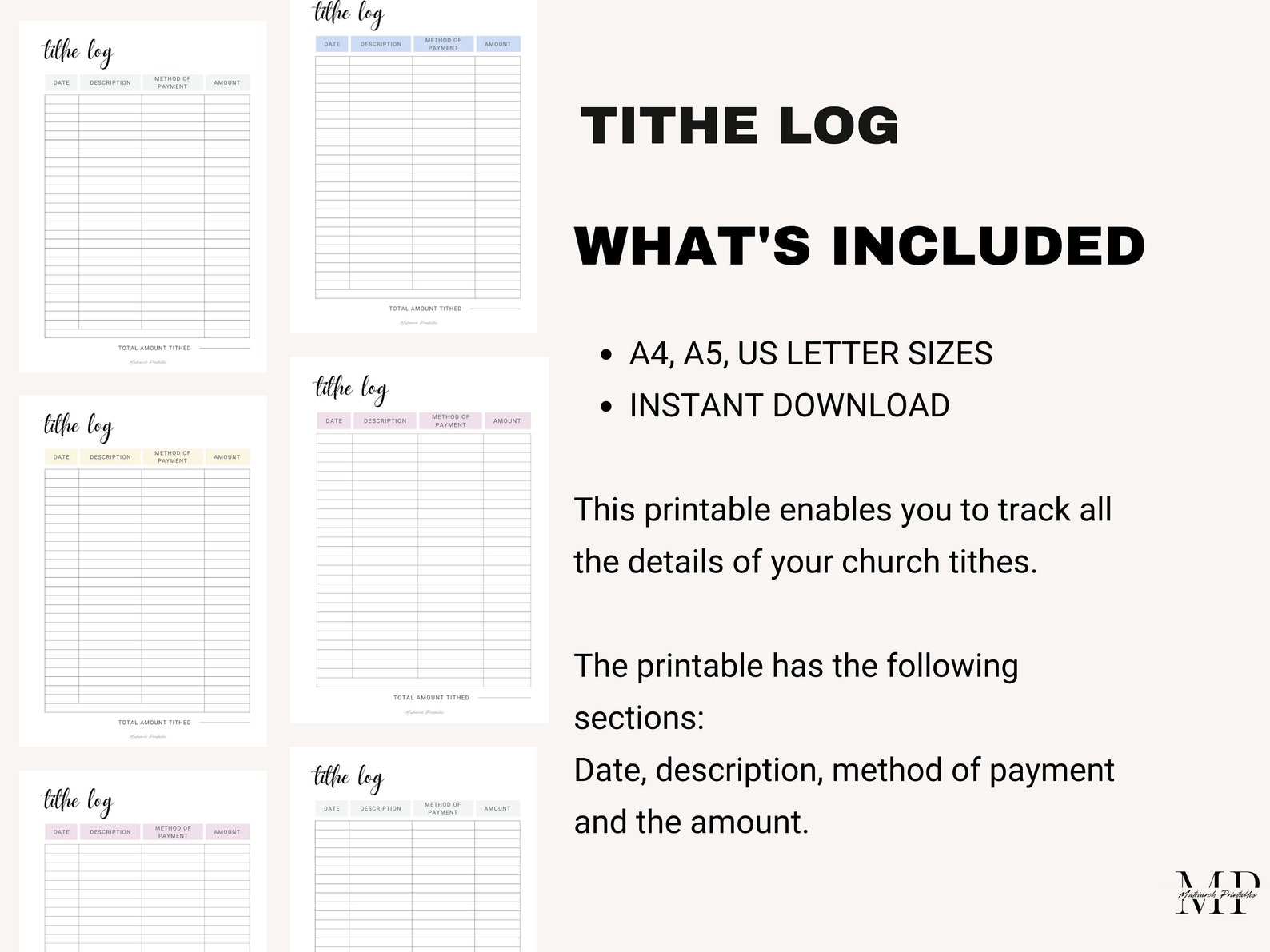 Tithe Log | Donations Log| Tithes & Offerings Log | One Page Giving Log ...
