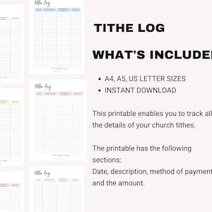 Tithe Log | Donations Log| Tithes & Offerings Log | One Page Giving Log ...