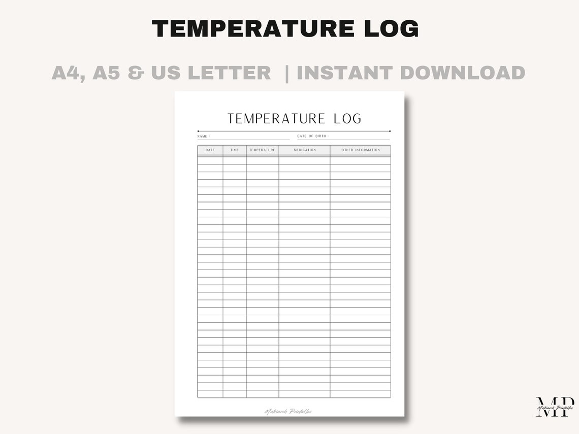 Temperature Log | Temperature Tracker | Baby Temperature Log | Baby ...