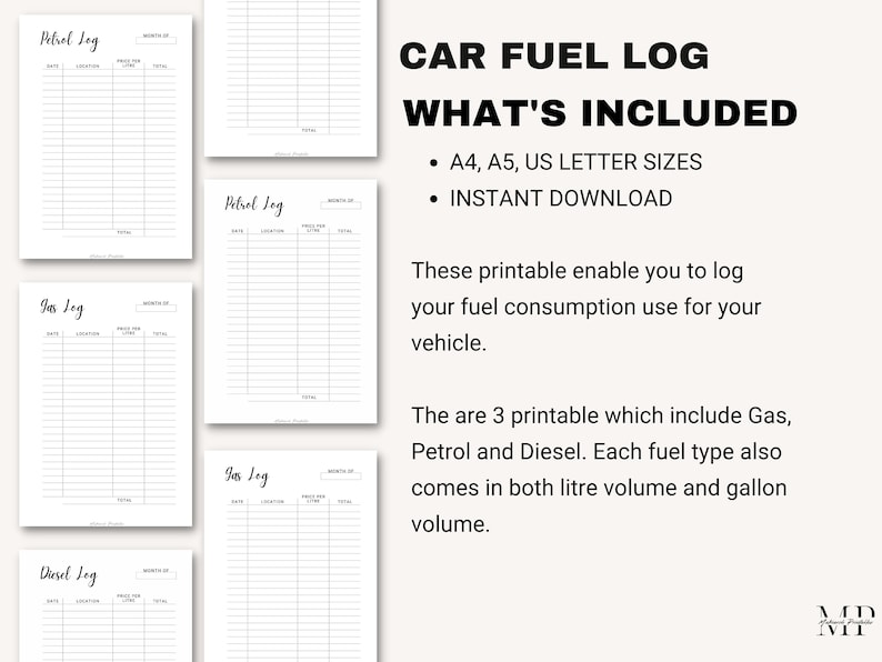 Minimalist Vehicle Log | Gasoline Log | Petrol Log | Diesel Log ...