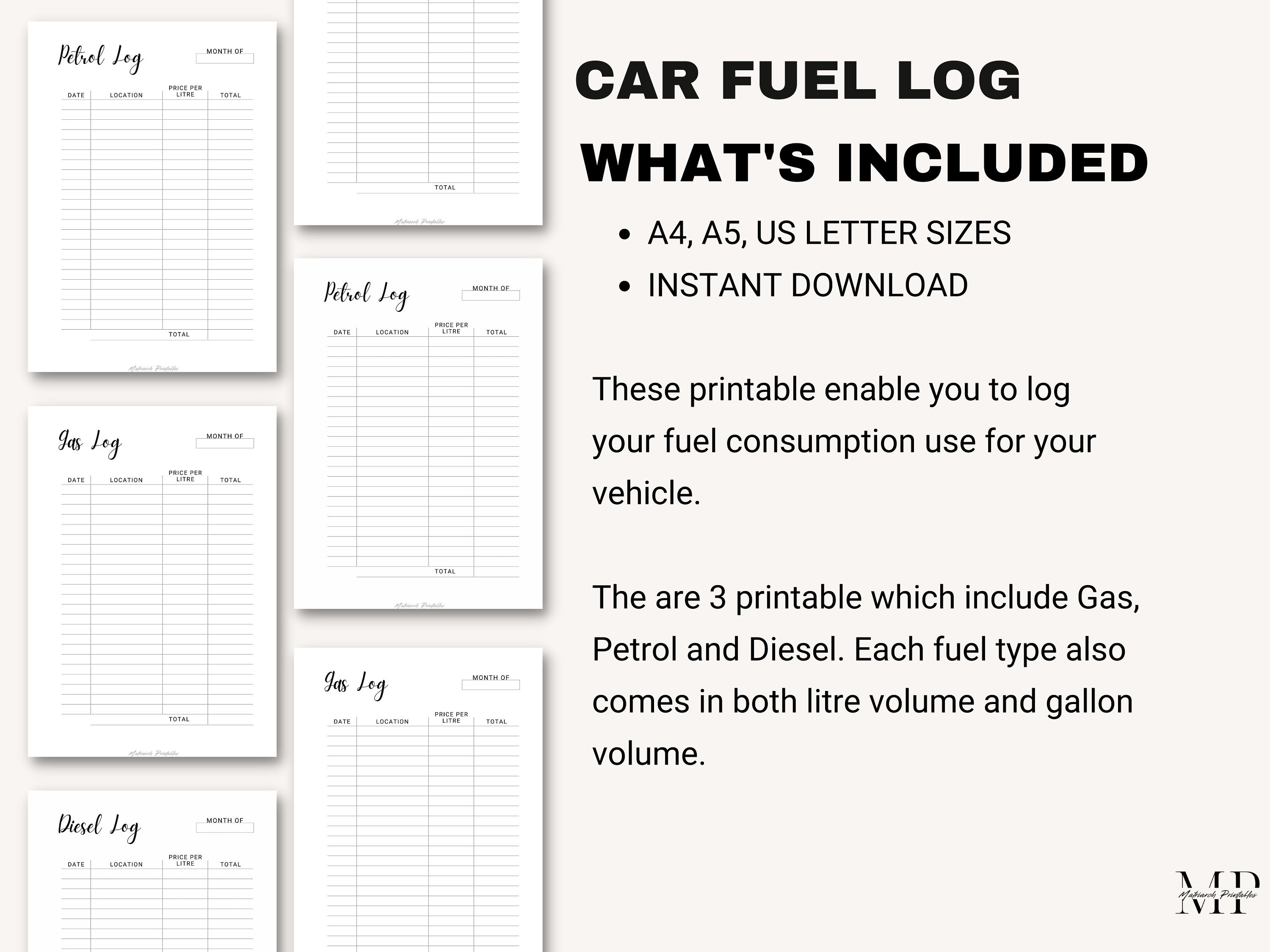Minimalist Vehicle Log | Gasoline Log | Petrol Log | Diesel Log ...