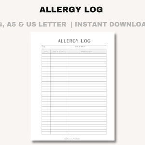 Printable Allergy Log | Allergy Tracker | Allergic Reaction Tracker ...