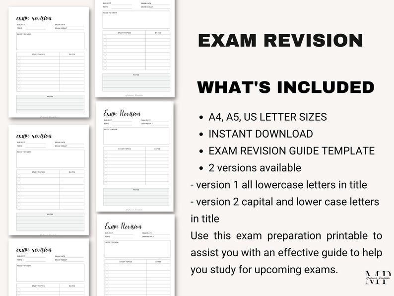 Exam Revision| Exam Preparation Printable | Study Planner | Minimalist ...