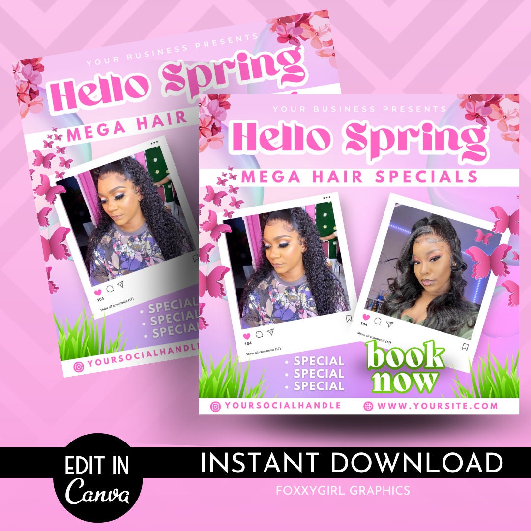 Spring Wig Sale Template, Social Media Engagement Templates, Hair ...