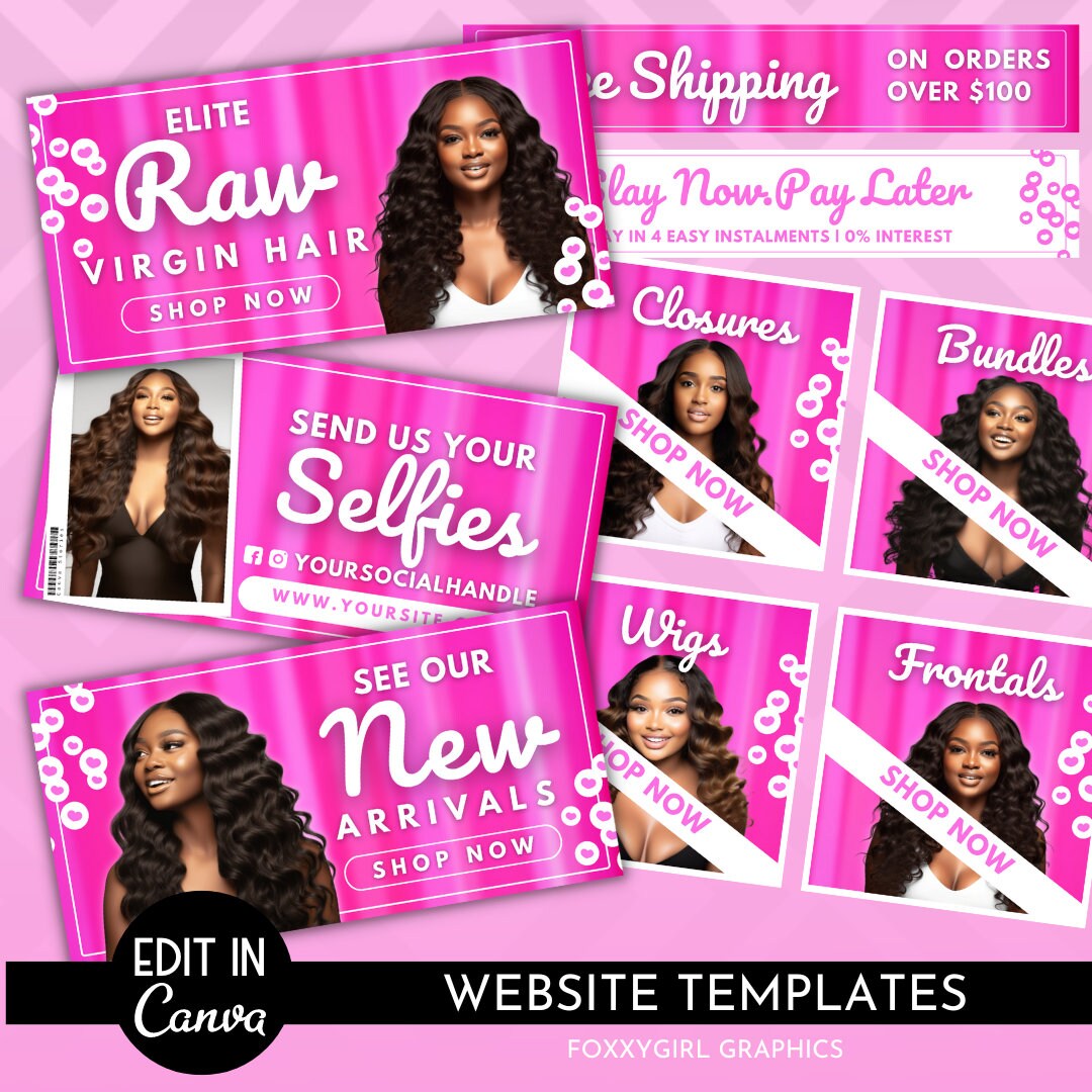DIY Hair Website Banner Kit| Shopify Wix Hair Extensions or Wig ...