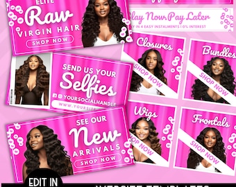 DIY Hair Website Banner Kit Shopify & Wix Hair or Wig Boutique Store ...