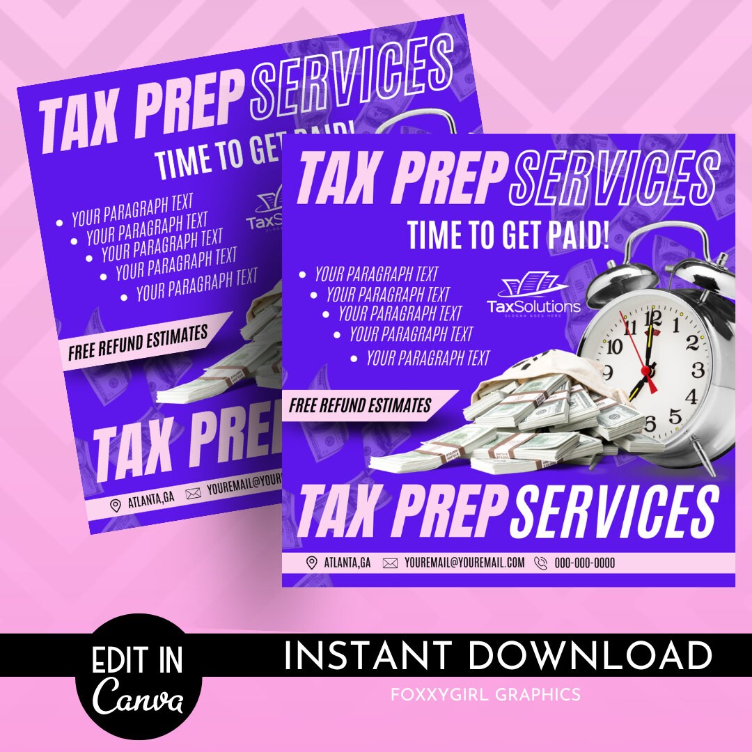 Tax Prep Flyer Template, Editable Tax Specialist Flyer, Tax Class ...